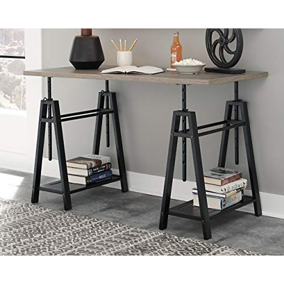 Signature Design by Ashley Irene Industrial Adjustable Desk, Beige & Gray