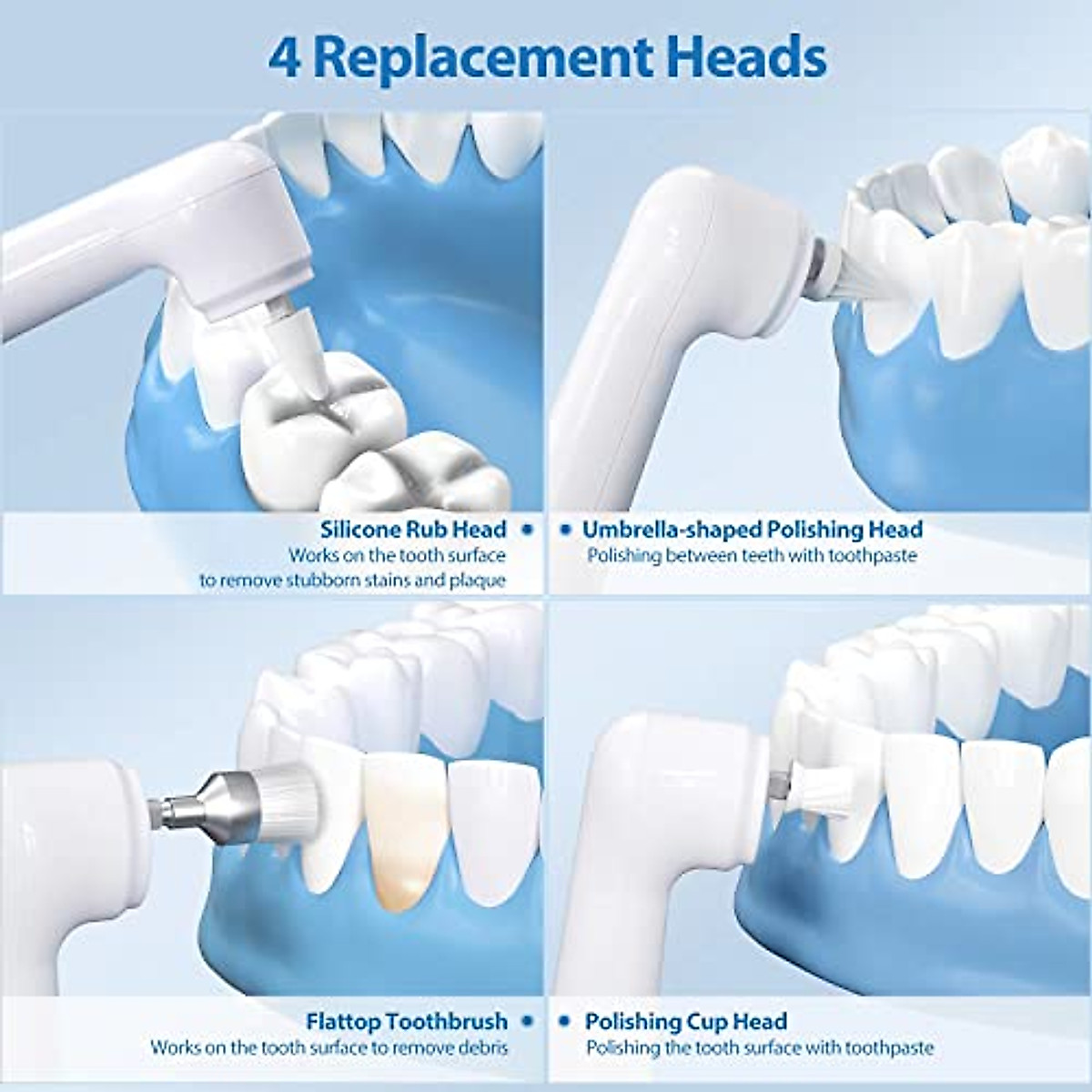 Tooth Polisher, Smile-Aid Multifunctional Replacement Head Teeth Whitening Kit, Better Whitening Effect Than Electric Toothbrush, USB Charging, Waterproof