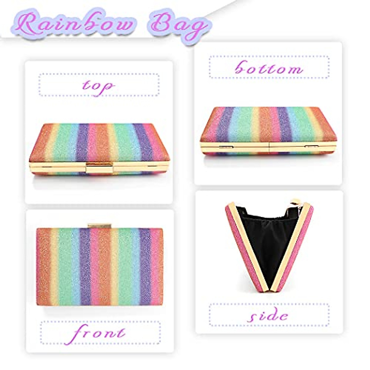 ELABEST Rainbow Evening Clutch Bag Chic Handbag Money Purses Sparkly Sequin Crossbody Shoulder Cocktail Party Bags (Colorful)