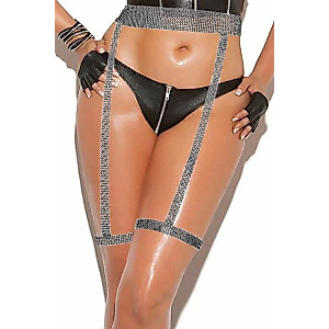 deladola Sexy Harness Belt Crystal Thigh Garter Belt Rhinestone Thigh Chains Black Punk Waist Belly Chains Bikini Rave Hip Harness Fashion Nightclub Outfits Costume Rave for Women