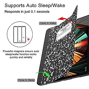 Tuosake iPad Pro 12.9 Case 2021/2022 5th/6th Generation with Pencil Holder,Slim Lightweight Trifold Stand Case【Pencil Charging+Auto Sleep/Wake】 Soft TPU Back Cover for iPad Pro 12.9 inch-Book
