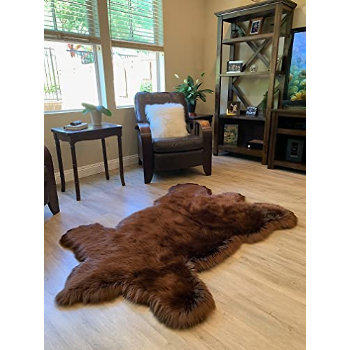 LAMBZY Faux Sheepskin Super Soft Hypoallergenic Silky Shag Bear Rug for Living Room, Kids Room, Sofa (2'x3', Brown)