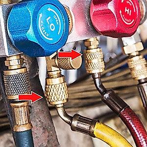 R410a Charging Vacuum Port Adapter Brass Converter with Thimble 5/16 Inch Female Quick Coupler to 1/4 Inch Male Flare for Mini Split System Air Conditioner HVAC Refrigeration Service (2 Packs)