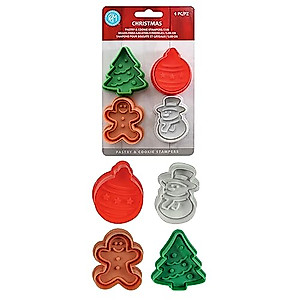 R&M International 0 Christmas 2" Pastry/Cookie/Fondant Stampers, Tree, Snowman, Gingerbread Boy, Ornament, 4-Piece Set