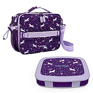 Bentgo Prints Insulated Lunch Bag Set With Kids Bento-Style Lunch Box (Unicorn)