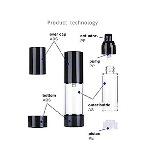 Ergonflow 3Pcs/lot 15ML 30ML 50ML Empty Black Airless Lotion Cream Pump Plastic Container Cosmetic Bottle Dispenser Travel Refillable Containers