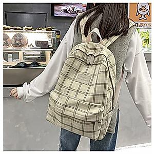 Aesthetic Backpack Kawaii Casual Plaid Daypack Preppy Backpack Back to School Light Academia Bookbags for Girls (Beige) One Size