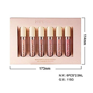 BONNIE CHOICE 6Pcs Nude Matte Liquid Lipstick Set, Waterproof Long Lasting Non-Stick Cup Nude Lipstick 24 Hour Not Fade Matte Lipstick Professional Lip Gloss Makeup Mother's Day Gift Sets for Women