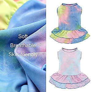 cyeollo 2 Pack Tie Dye Dog Dress Stretchy Dresses Breathable Pet Soft Dog Clothes for Small Dogs Girl