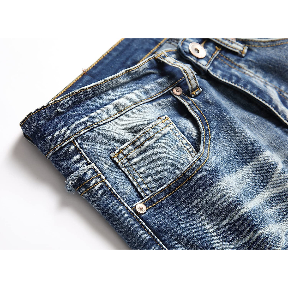 XIMXIMMTIAN Men's Biker Moto Washed Distressed Slim Fit Straight Jeans Denim (34, 2128 Blue)