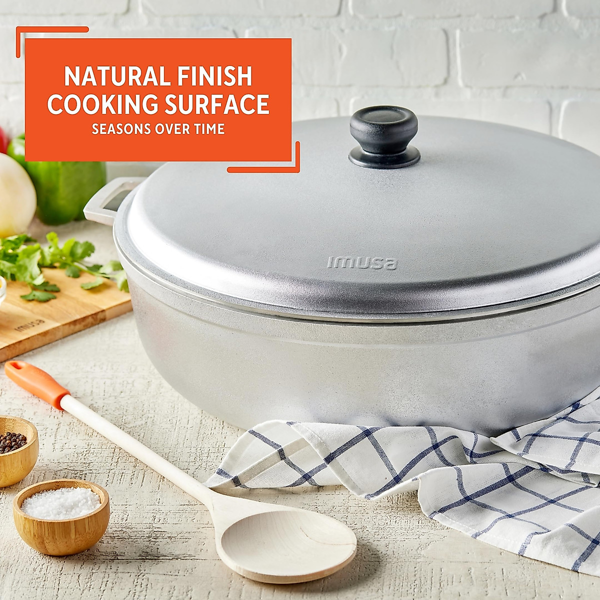 IMUSA USA 17.9Qt JUMBO Traditional Colombian Caldero (Dutch Oven) for Cooking and Serving, Silver, 17.9 Quart