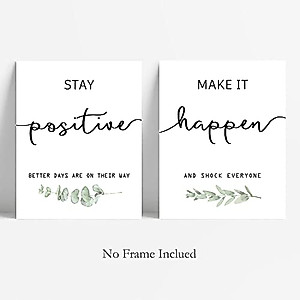 Inspirational Wall Art Office Decor, Motivational UNFRAMED Wall Art Prints for Bedroom | Living Room | Office | Classroom, Black and White Daily Positive Affirmations Poster for Women Men Kids, Set of 4, 8"x10"