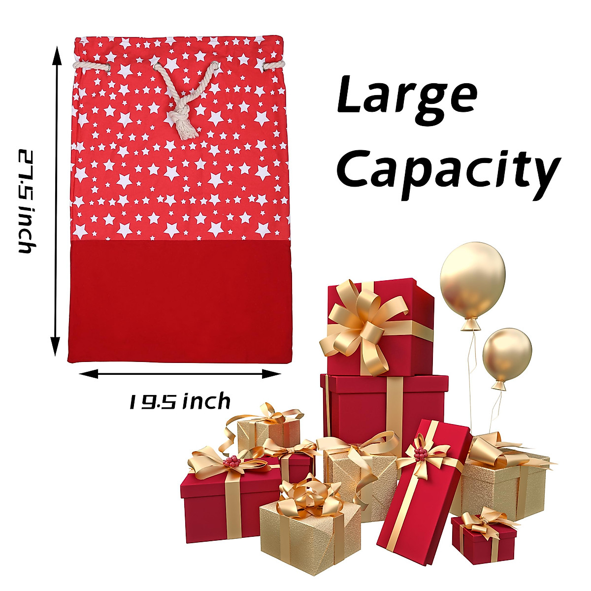 wonshia Personalized Drawstring Christmas Santa Sacks Reusable Christmas Star Santa Bag Large Christmas Canvas Gift Bag for Kids Xmas Present Christmas Party