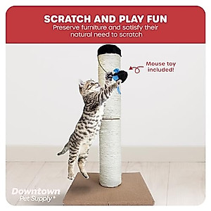 Downtown Pet Supply Small Cat Scratching Post with Mouse Cat Toy, 22" Tall - Tightly Woven Sisal Rope Cat Scratch Post for Indoor Cats with Stable 11" x 11" Base