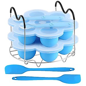 ROTTAY Silicone Egg Bites Molds and Steamer Rack Trivet with Heat Resistant Handles Fit Instant Pot Accessories, 7pcs set for 6qt 8qt Electric Pressure Cooker With 2 Spoons and Silicone spatula