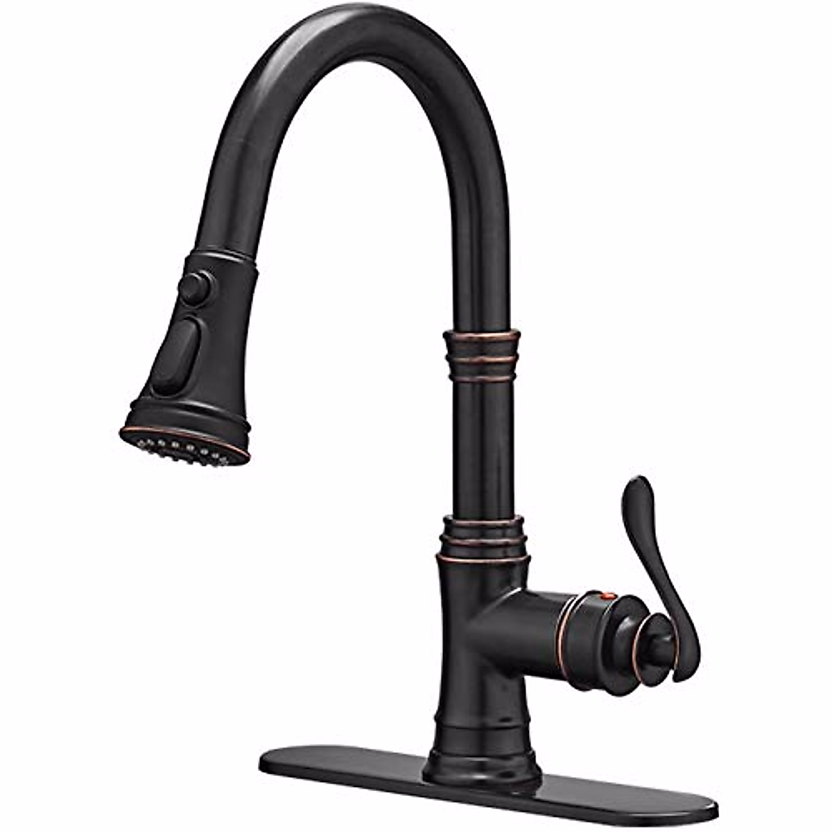 Homevacious Kitchen Faucet Oil Rubbed Bronze with Pull Out Sprayer 3 Spray Modes Single Handle Singe Lever High Arc Farmhouse Kitchen Sink Faucet with Deck Plate Lead-Free Pull Down Sprayer