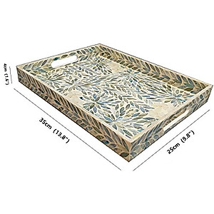 I-lan Creative Rectangular Mother of Pearl Shell Severing Tray Lacquer Wooden Decorative Tray Handmade Shell Serving Tray (35cm)