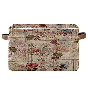 ALAZA Foldable Storage Bins, Watercolor Rose Flower Bouquet Paisley Storage Boxes Closet Shelf Organizer for Bedroom Nursery Closet Toys Books