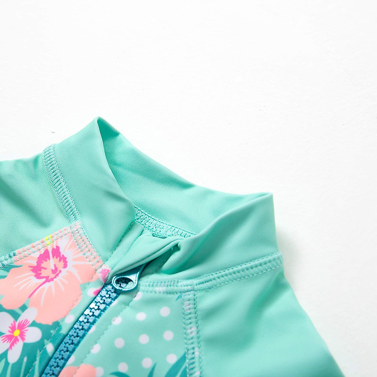 BONVERANO Baby Toddler Girls One Piece Swimsuit UPF 50+ Sun Protection Long Sleeve Zipper (Green, 3-6 Months)