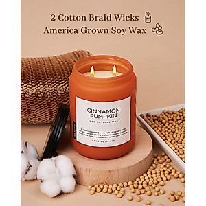 M&SENSE Cinnamon Pumpkin Scented Fall Candles, Double Wick Large Soy Natural Candles 19.4oz 110 Hours Long Lasting Slow Burning, Halloween Autumn Candle Gift Home Decor MSS603L07