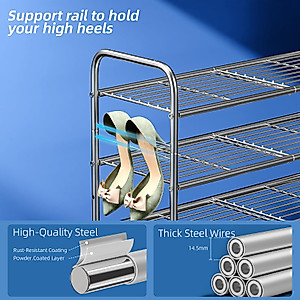 SUFAUY 3 Tier Shoe Rack, Closet Metal Shoe Rack Organizer Heavy Duty, Stackable, Silver