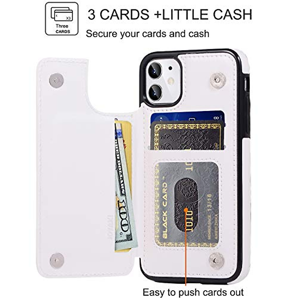 JOYAKI iPhone 11 Wallet Case with Card Holder,Premium PU Leather Kickstand Card Slots Case with a Free Screan Protector,Double Magnetic Clasp and Durable Shockproof Cover for iPhone11(6.1")-White