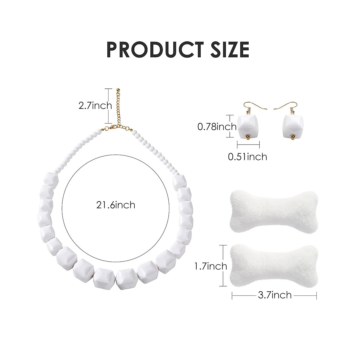 Cumwoen Women Costume Accessory Set with White Bead Necklace Earrings Skeleton Bone Hair Clips Halloween Cave Cosplay Party Supplies for Wilma Pebble Flintstone