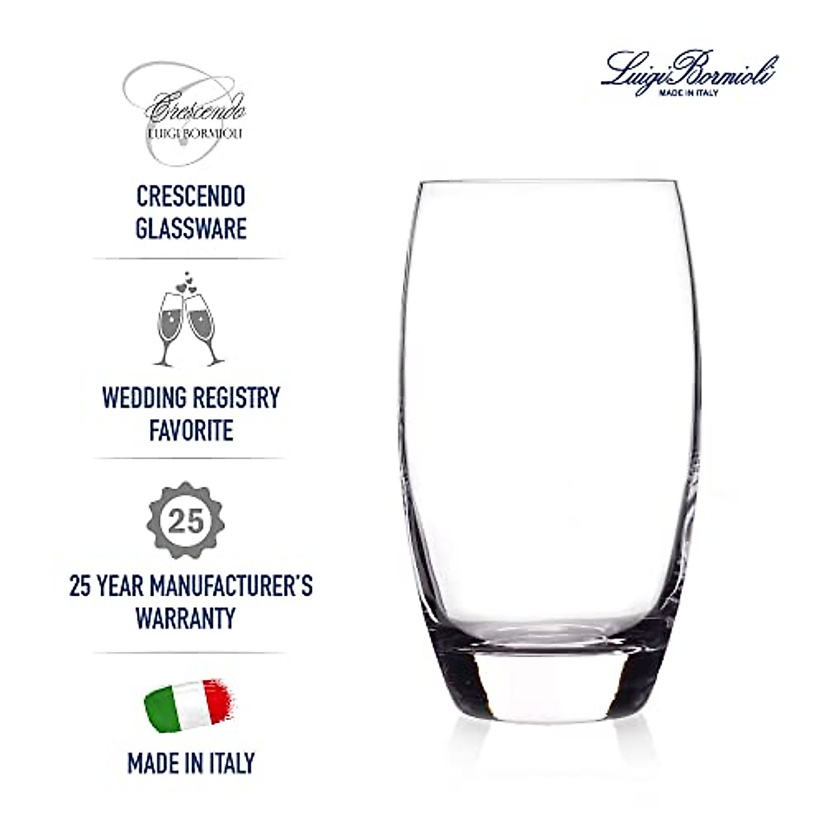 Luigi Bormioli Crescendo 20-Ounce Tumblers, Set Of 4, Crystal SON-hyx Glass, Made In Italy.