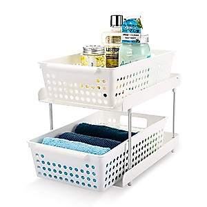 Aupmeka Kitchen Organizer 2 Tier Under Sink Storage and Organizer for Pantry, Cabinet, Cupboard, Fridge- Bathroom Sink Pull-Out Drawer Organizer