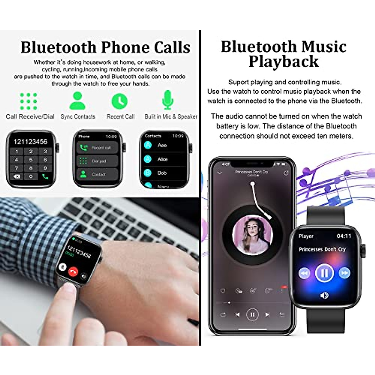 Smart Watch for Men Women Make Answer Call/Voice Control, IP67 Waterproof Android Smartwatches with Text Call /28 Sports Heart Rate Blood Pressure SpO2 Sleep Monitor Step Counter Black