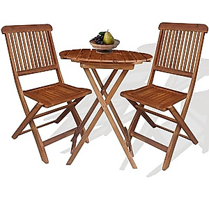 BTEXPERT BC5177 Backyard Balcony Deck Furniture 3 Piece Round Coffee Folding Table 2 Chairs Patio Wood Bistro Set, Acacia Brown