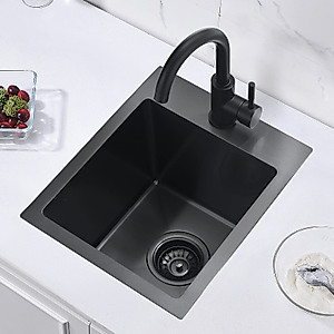 13 Black Drop In Kitchen Bar Sink, ZDHHT 13 x 15 Inches 304 Stainless Steel Topmount Single Bowl Small Kitchen Bar Sink Laundry Sink Outdoor Sink RV Sink