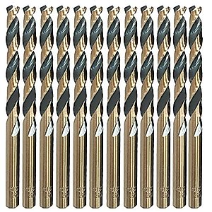Oxtul 12pcs 7/64 inch x 2-5/8 inch M2 Drill Bits, Black and Gold Finish, High Speed Steel Twist Drill Bits, Jobber Length, Round Shank. Ideal for DIY, Home, General Building and Engineering Using