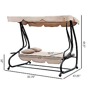Outdoor 3-Person Patio Porch Swing Hammock Bench with Adjustable Canopy Beige