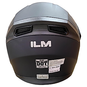 ILM Bluetooth Motorcycle Helmet Modular Flip up Full Face Dual Visor Mp3 Intercom FM Radio DOT Model 902BT(Matte Black, Large)