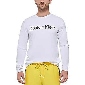 Calvin Klein Men's Standard Light Weight Quick Dry Long Sleeve 40+ UPF Protection, White, Medium