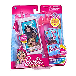 Barbie Unicorn Play Phone Set with Lights and Sounds, Unicorn Phone Case and Wristlet, Toy Cell Phone for Kids, by Just Play , Pink