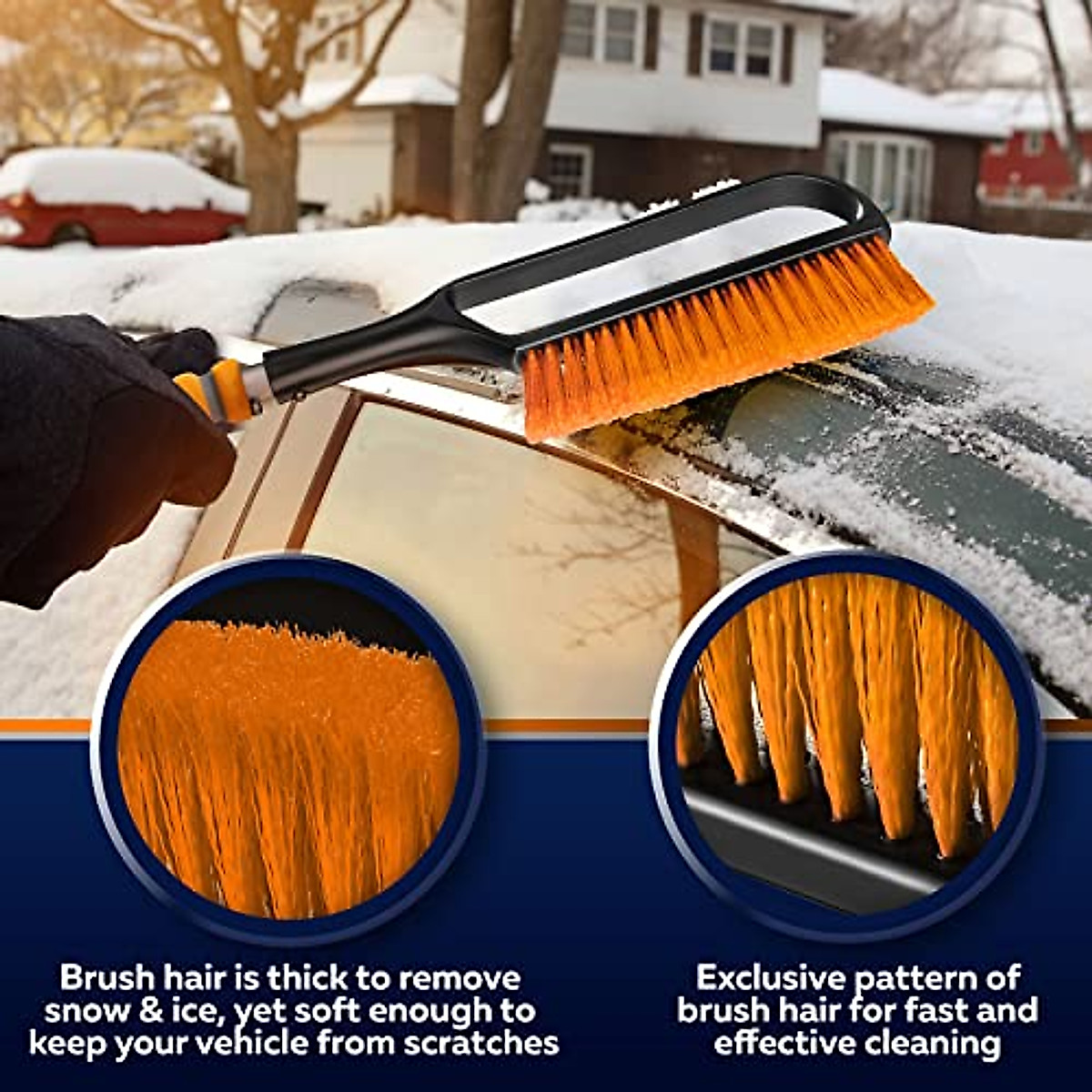 27" Snow Brush and Snow Scraper for Car, Ice Scrapers for Car Windshield with Foam Grip for Cars, SUV, Trucks - Detachable Сar Scraper - No Scratch - Heavy Duty Handle, Snow Broom, Remover, Orange