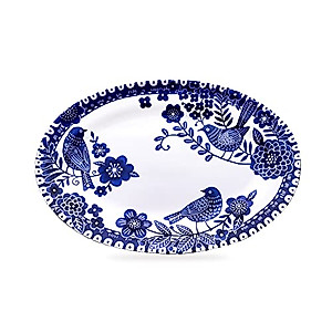 Sonemone 14 inch Blue Bird Serving Platter, Ceramic Oval Serving Plates for Entertaining Party Restaurant, Turkey, Dishwasher & Microwave Safe