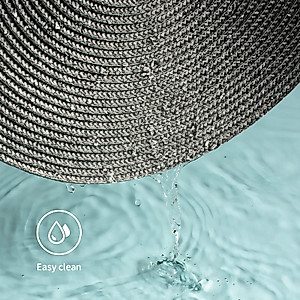 FunWheat Round Braided Placemats Set of 6 Table Mats for Dining Tables Woven Washable Non-Slip Place mats 15 inch for Spring (Grey, 6pcs)