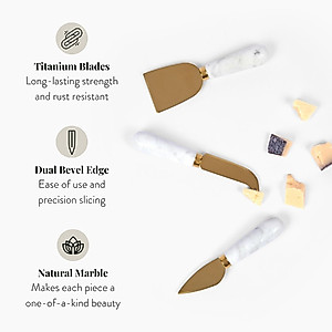 The Bamboo Abode Marble Cheese Knife Set | Cheese Knives, Cheese Knife Set for Charcuterie Board, Cheese Board Accessories, Cheese Tools, Charcuterie Knife Set, Housewarming Gift New Home