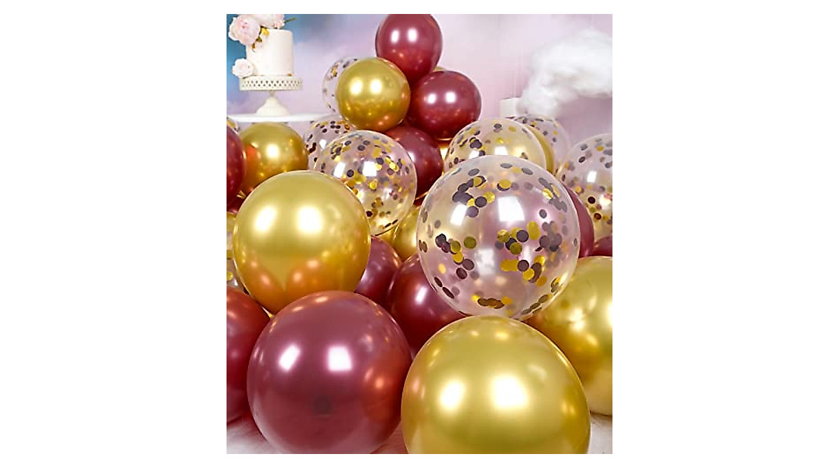 68PCS Burgundy Gold Metallic & Confetti Balloons | Party Decor