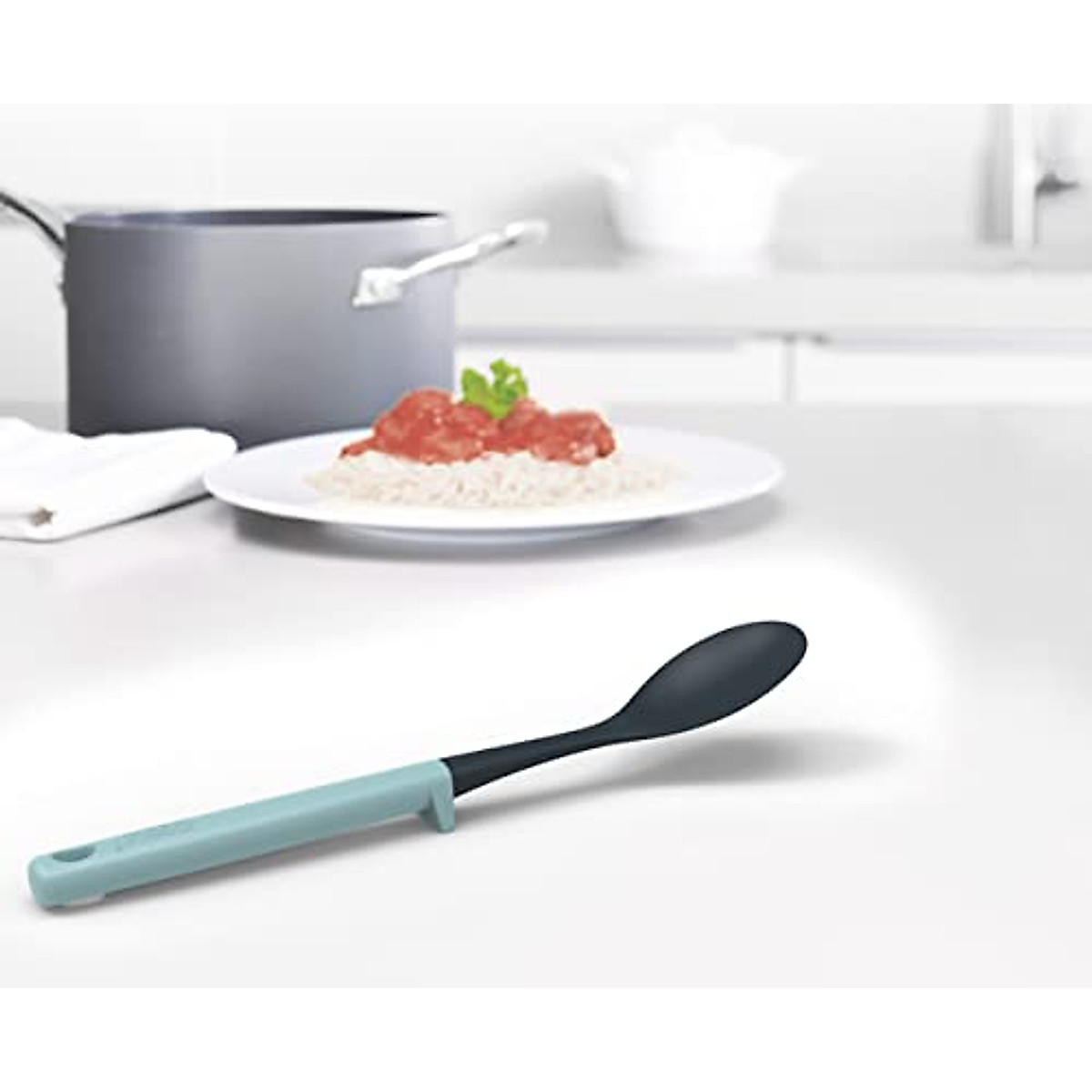 Joseph Joseph Duo Solid Spoon with Integrated Tool Rest Hygienic Design, Heat-Resistant Nylon Head, Ideal for Non-Stick Cookware, Opal