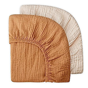 Muslin Changing Pad Cover, Ultra Soft Cotton Diaper Changing Table Covers for Baby Girls Boys, Boho Changing Pad Sheets Neutral, Comfy and Breathable, 2 Pack (Retro Yellow & Beige)