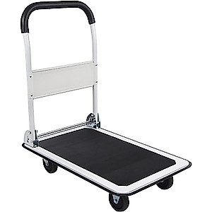 LEADALLWAY Foldable Push Cart Platform Cart 330lbs Capacity 4 Wheels 28.7x18.5x32.3inches White Small Flatbed Cart