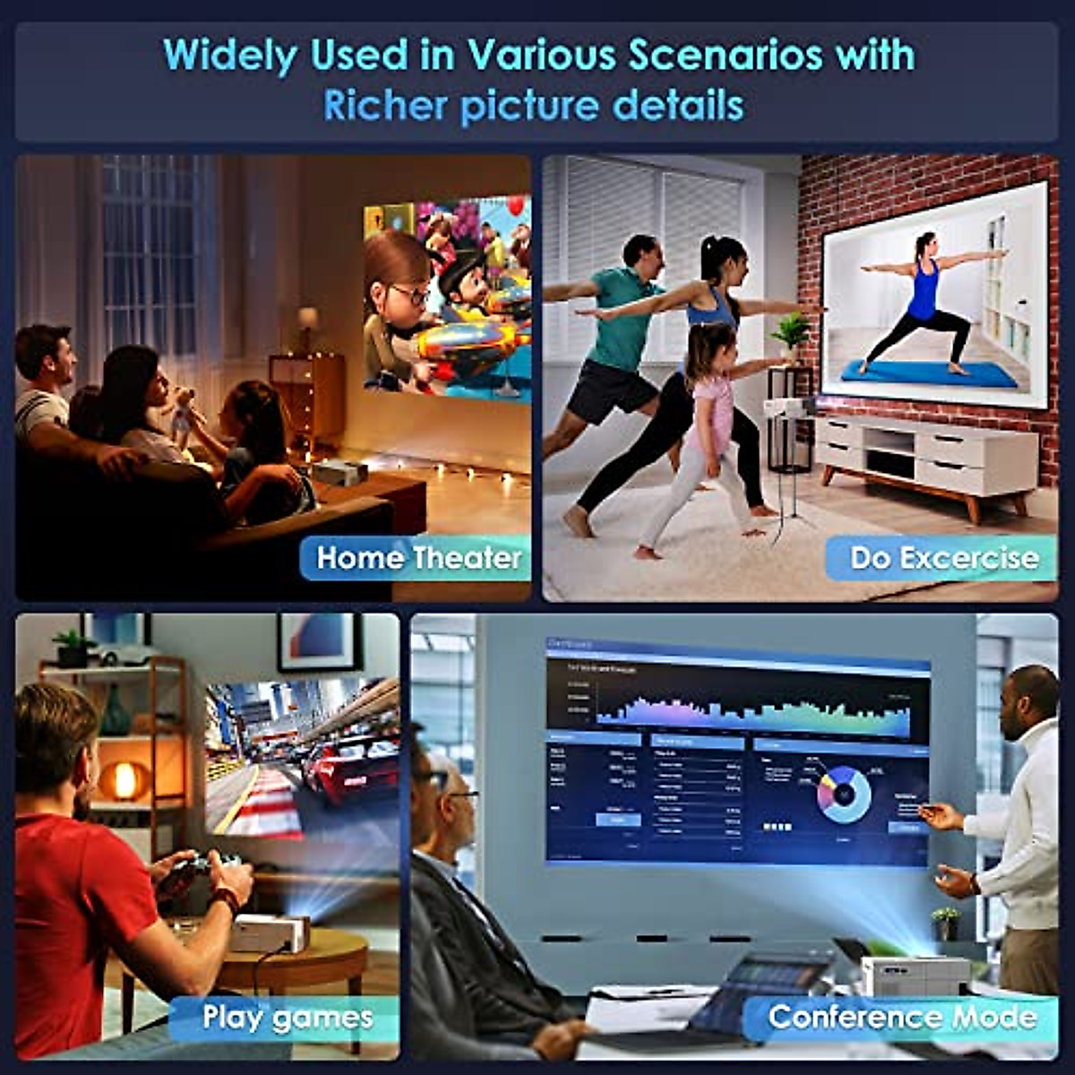 YOWHICK Native 1080P 5G WiFi Bluetooth Projector 4K Support, 15000L 350 ANSI Outdoor Movie Projector with Screen and 300" Display, Video Projector Compatible w/iOS/Android/Win/TV/PS5, White