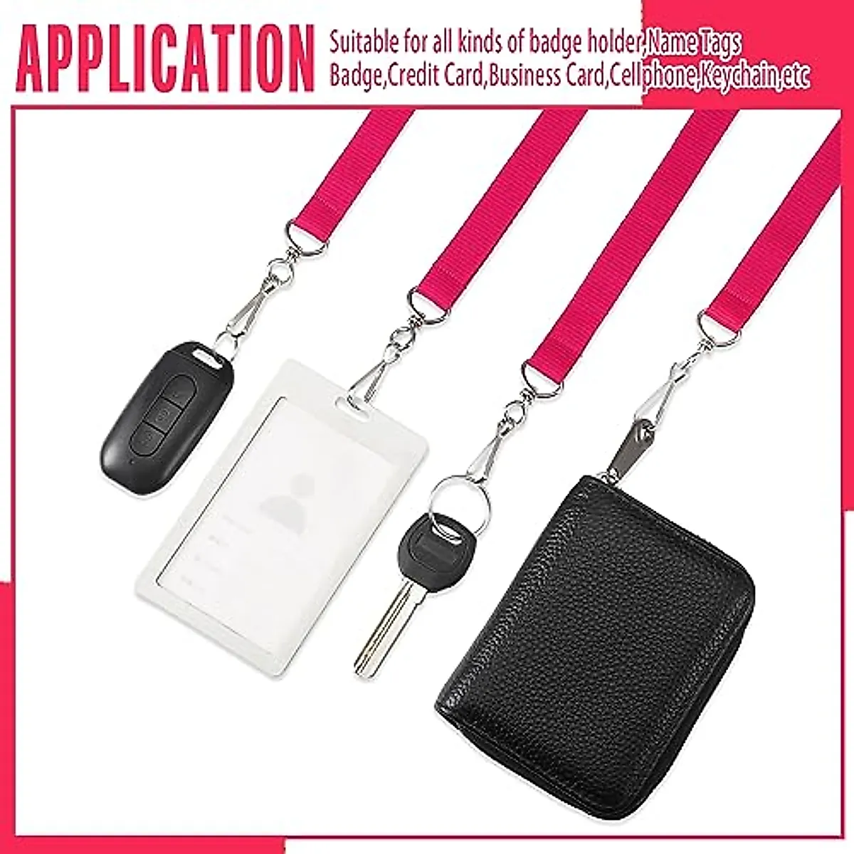 Patelai 60 Pcs Breakaway Lanyards with J Hook Bulk Flat for ID Badges Neck Badge Lanyards Card Nametag Holder Neck Straps (Hot Pink)