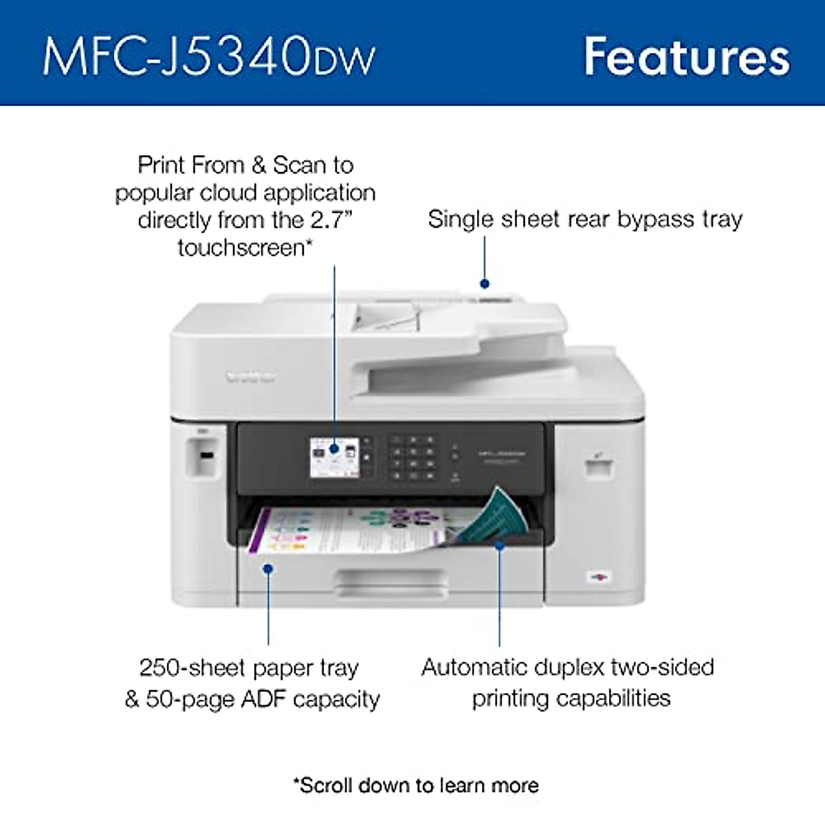 Brother MFC-J5340DW Business Color Inkjet All-in-One Printer with Printing up to 11”x17 (Ledger) Size Capabilities