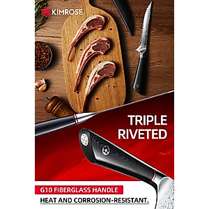 KIMROSE Damascus Boning Knife - 6 inch - 67 Layers 10Cr15CoMoV Alloy Steel - Black G10 Handle, Razor Sharp Kitchen Fillet Knife, Meat Cutting, Trimming, Magnetic Sheath, Gift Box