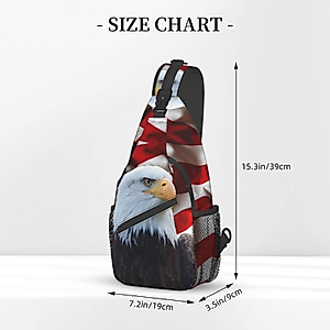 Eagle USA Flag Sling Bag Backpack Women Men Crossbody Shoulder Chest Bag Unisex for Travel Casual Hiking with Adjustable Strap